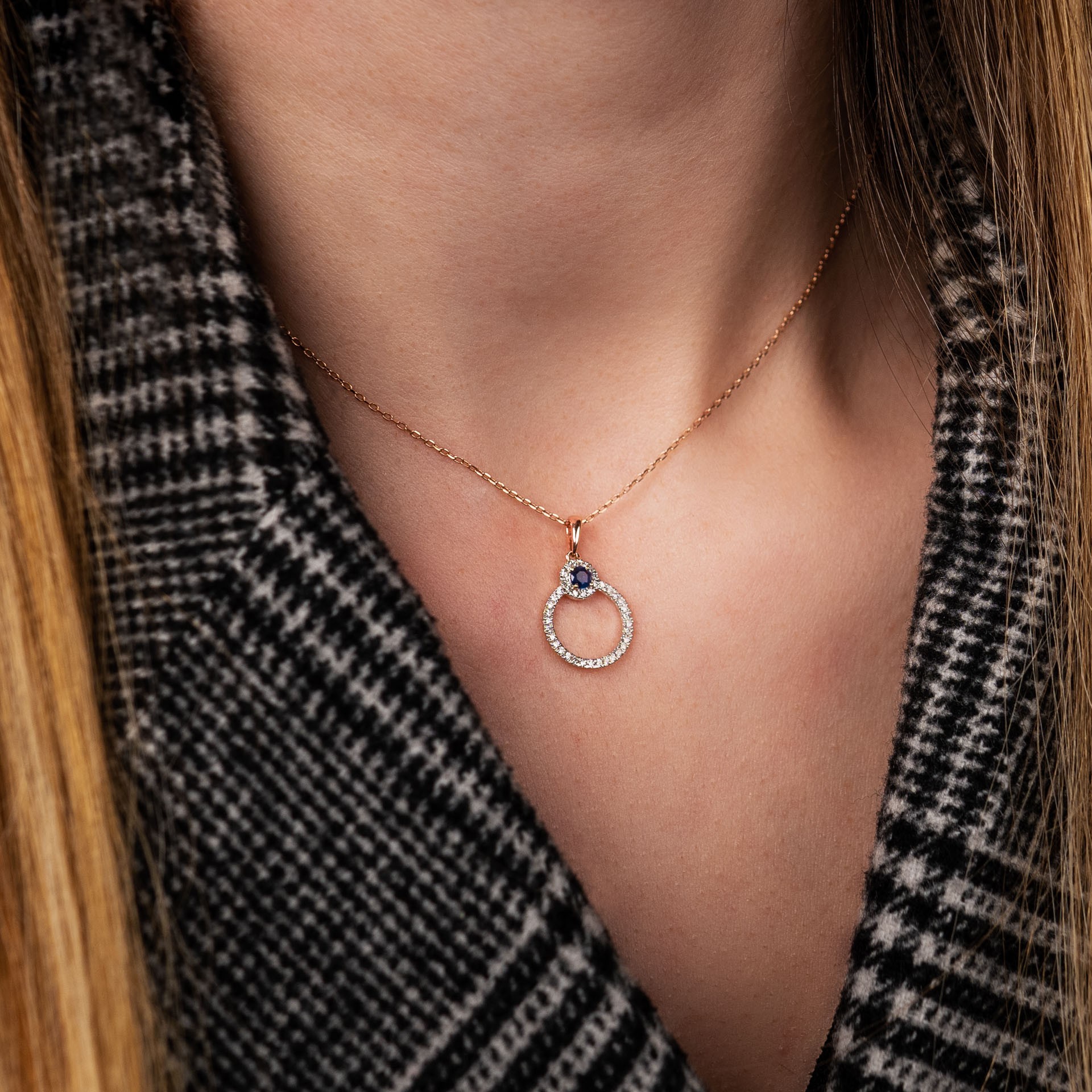 Auksinis pakabukas su safyru ir deimantais - Goldinga