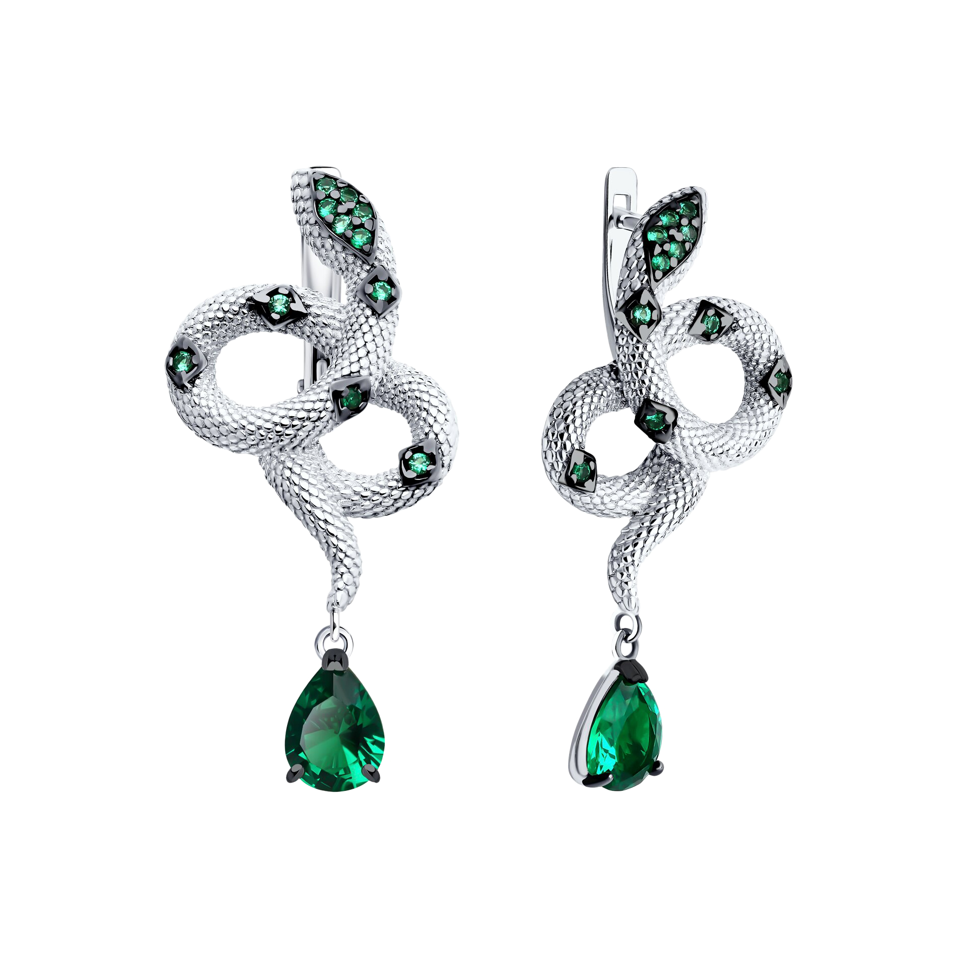 Sidabriniai auskarai su cirkoniais "Gyvatė" - Goldinga