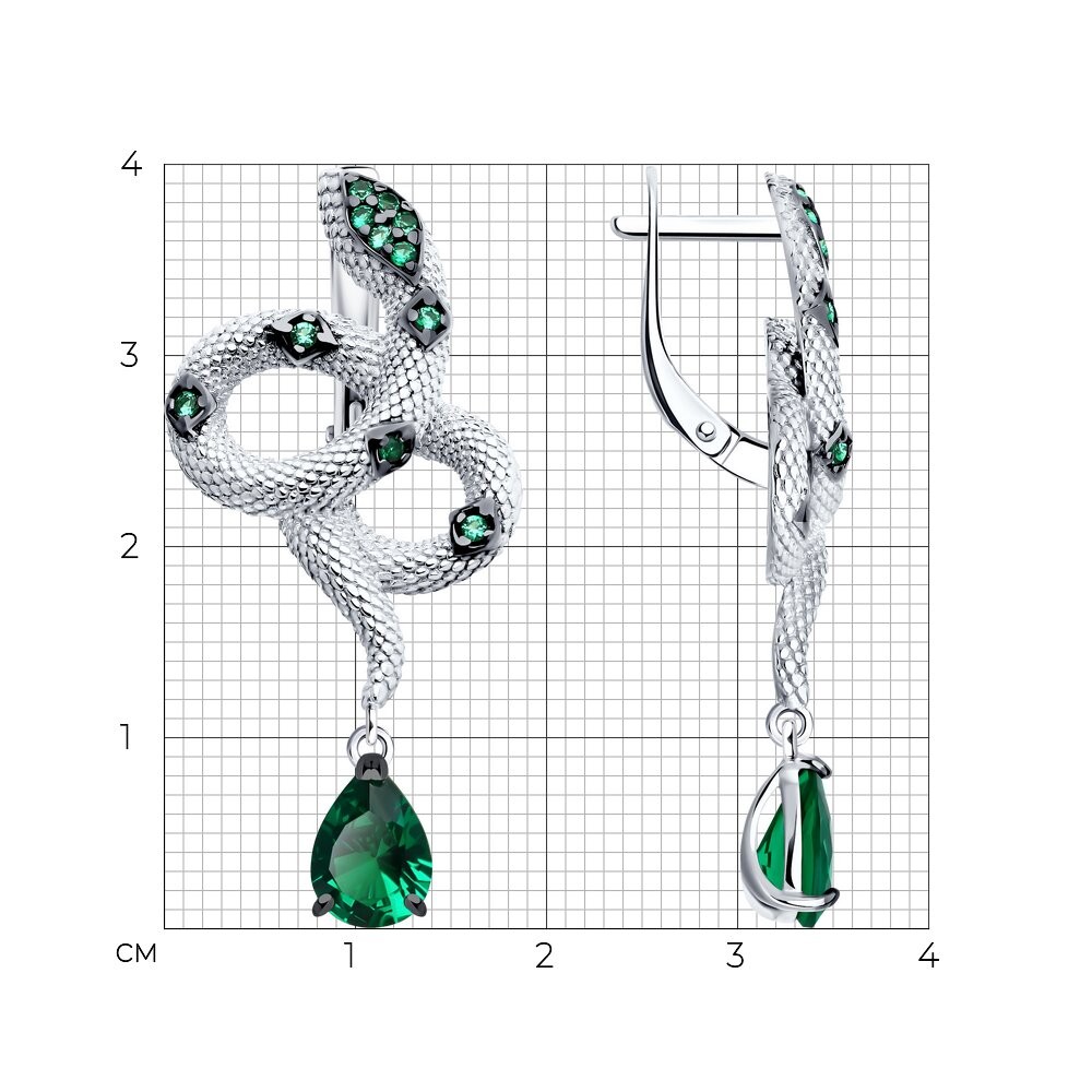 Sidabriniai auskarai su cirkoniais "Gyvatė" - Goldinga